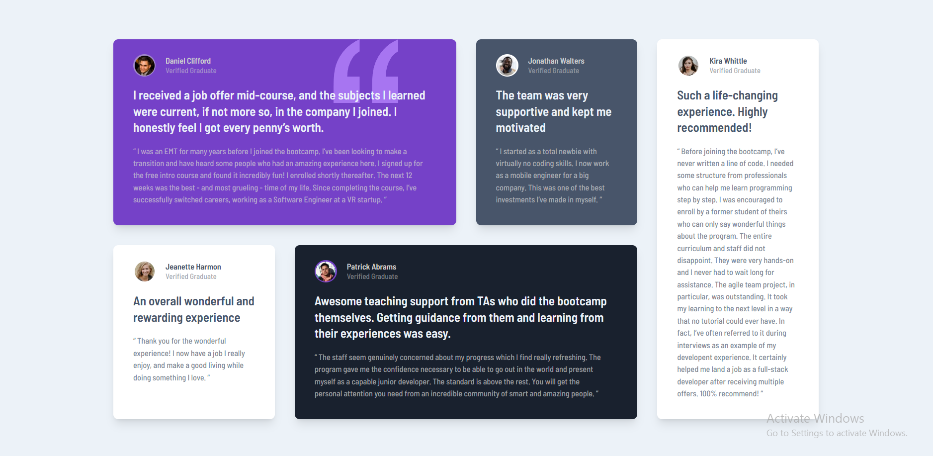 Manju Bhaskar - Frontend Mentor challenge | Testimonals-grid-section